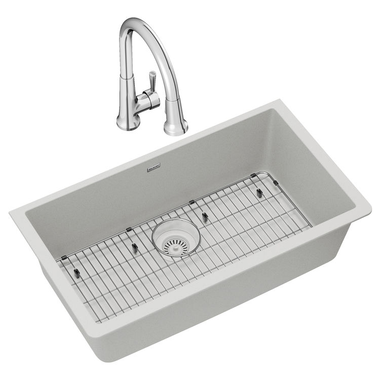 Elkay ELGRU13322WH0FC Quartz Classic Single Bowl Undermount Sink Kit ...
