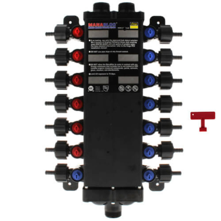 Viega 50142 ManaBloc 14-Port, 3/8" PEX Crimp Manifold, (6) Hot, (8) Cold