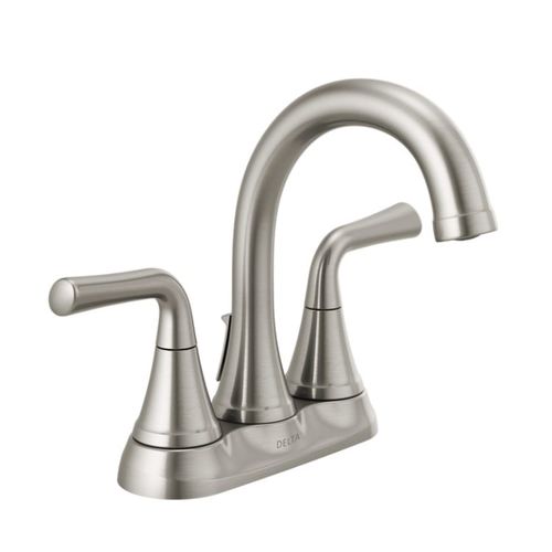 Delta Kayra Two-Handle Stainless Centerset Bathroom Faucet with 50/50 ...